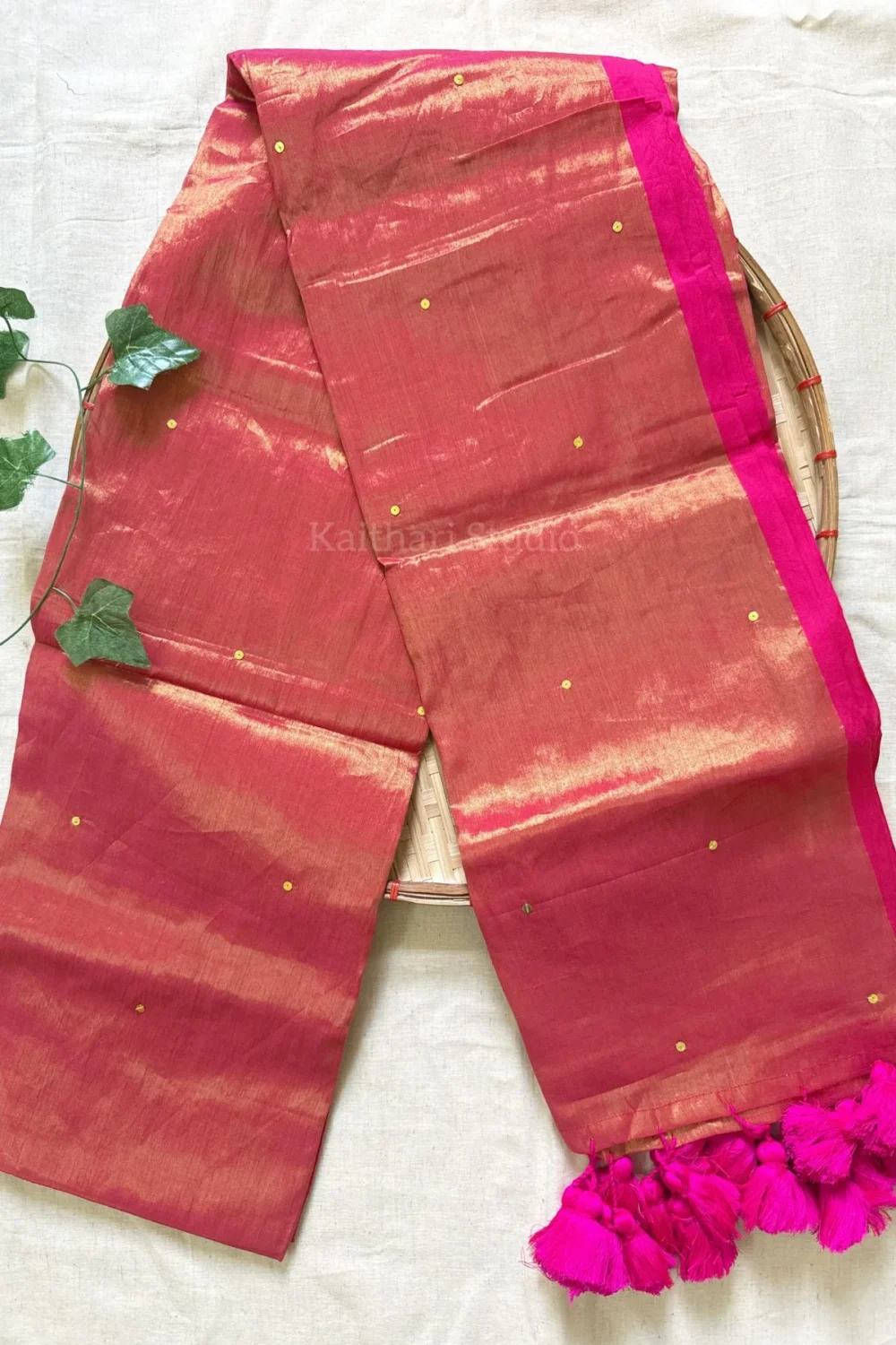 Premium Quality Tissue Saree – Pink dual tone – KS088 – Kaithari Studio