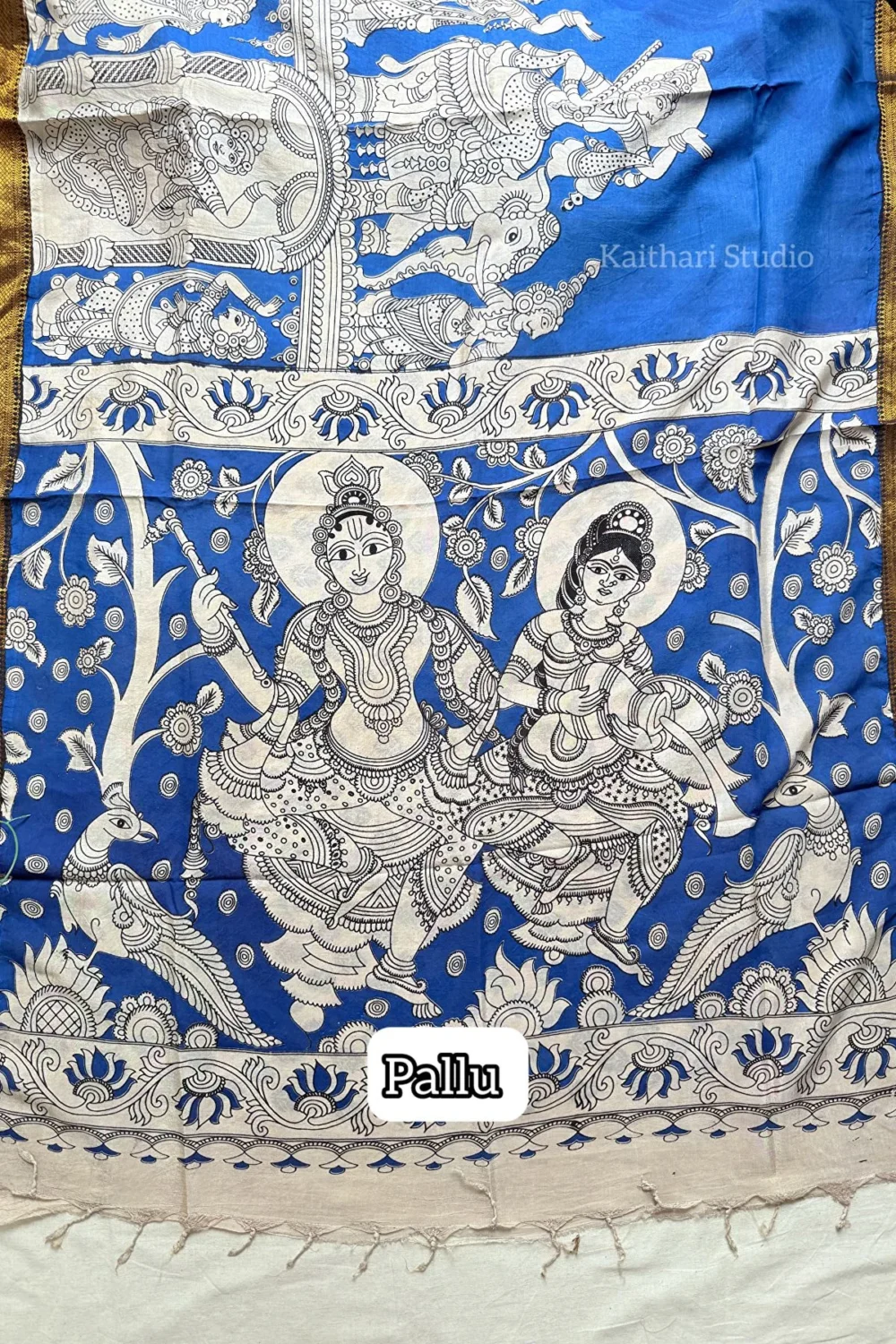 Handcrafted Kalamkari Chennur Silk Nizam Border – Blue – KS115 ...